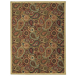 Ottomanson Machine Washable Paisley Design Non-Slip Rubberback 8x10 Traditional Area Rug for Living Room, Bedroom, Kitchen, 7'10" x 9'10", Beige