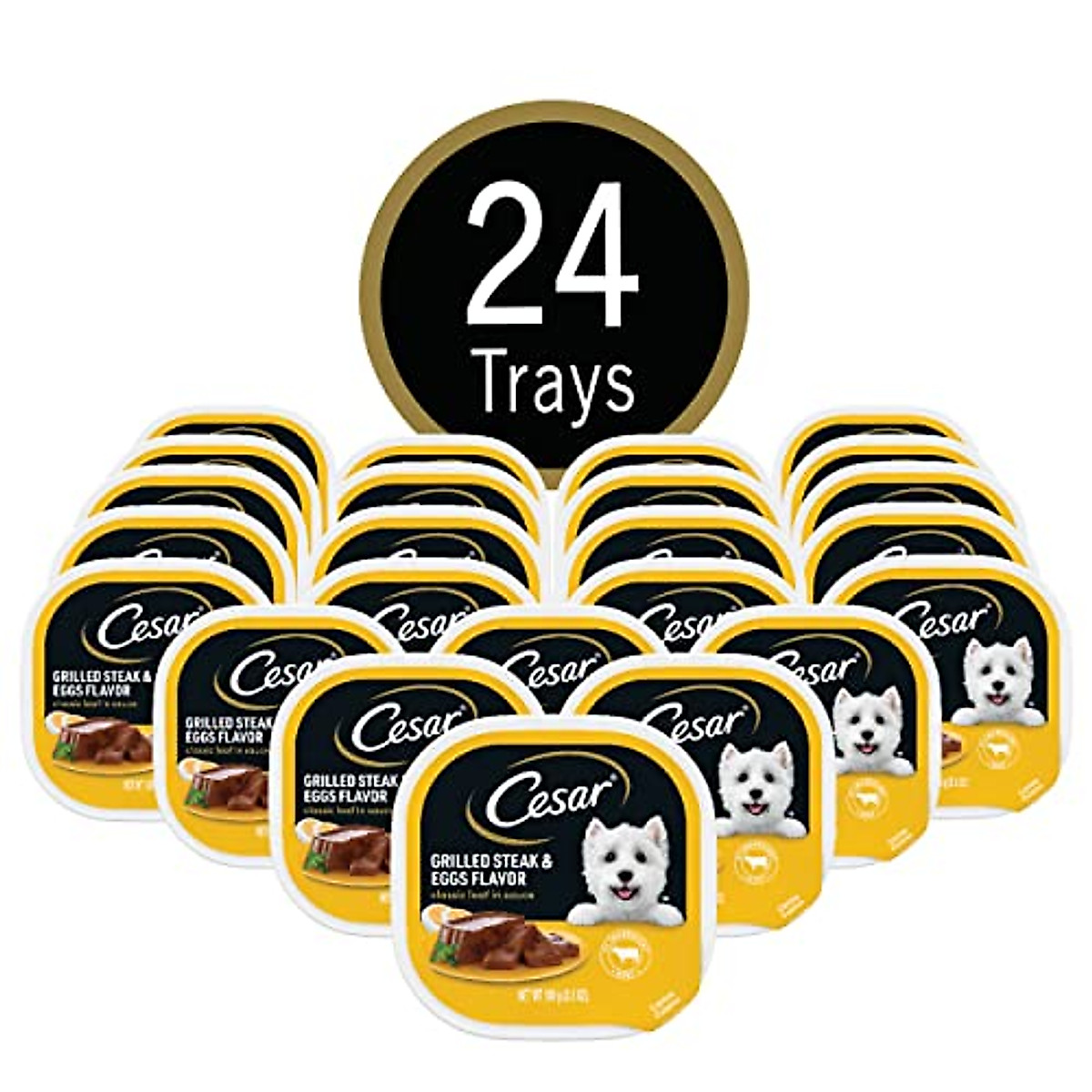 CESAR Soft Wet Dog Food Classic Loaf in Sauce Grilled Steak and Eggs Flavor, Easy Peel Trays, 3.5 Ounce (Pack of 24)