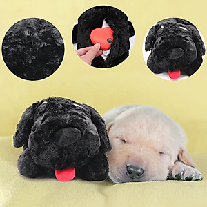 3T group Puppy Heartbeat Stuffed Animal for Dogs,Heartbeat Puppy Toy,Heartbeat Plush Dog Toys for Puppy Sleep Aid,Dog Heartbeat Toy for Anxiety Relief,Heartbeat Calming Pillow Puppy Toys(Black)