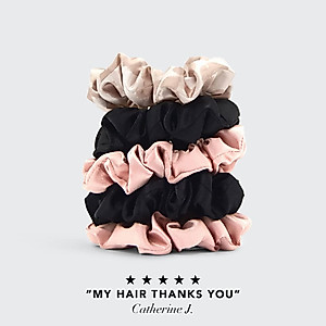 Kitsch Satin Hair Scrunchies for Women - Softer Than Silk Scrunchies for Hair | Satin Scrunchies for Girls & Stylish Satin Hair Ties for Women | Cute Satin Hair Scrunchie for Styling, 5 pack (Assorted)