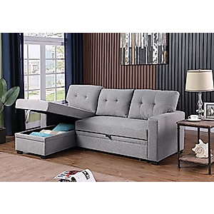 Devion Furniture Russ Sectional Sleeper Sofa Bed, Light Gray