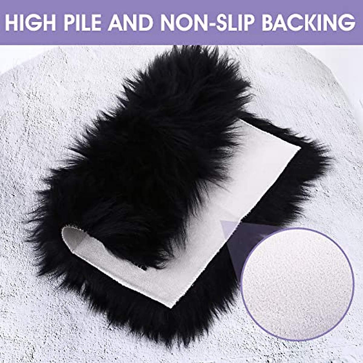 Molain 25 cm Fluffy Rug Faux Fur Carpet Baby Photoshoot Props Holder Small Mini Square Rugs for Bedroom Livingroom Photography Photo Under Nail Mat Table Locker Desk Chair Pad Cover (Black)