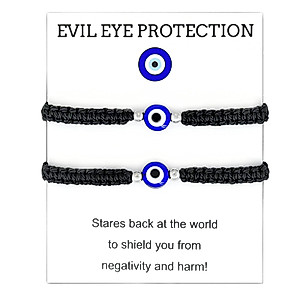 Jewanfix Evil Eye String Bracelets Handmade Black String Evil Eye Bracelet for Women Men Teen Girls Boys 2pcs