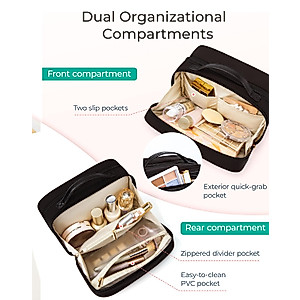 BAGSMART Large Makeup Bag Organizer,Double-Layer Travel Cosmetic Case with Acrylic Mirror,Makeup Train Case with Adjustable Dividers Women Cosmetics Makeup Brushes Toiletries,Black