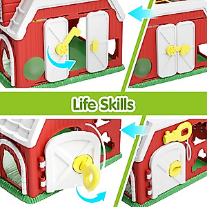 iPlay, iLearn Shape Sorter Baby Toys for 1 Year Old Boys, 12 18 24 Months Infant Learning Toy Set, Farm Animal Sorting Barn W/Tractor Truck, Educational 1st Birthday Gifts for Toddlers Age 2 3 Years