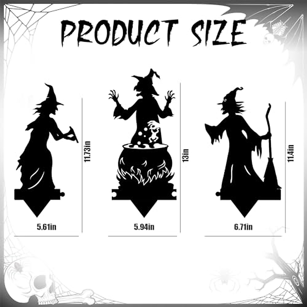 Halloween Witch Decorations Outdoor - 3pcs Witch Metal Yard Stakes, Witch Cauldron Sign Shadow Casters for Halloween Yard Garden Art Decor