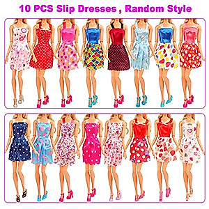 BARWA 42 pcs Doll Clothes and Accessories 10 pcs Party Dresses 32 pcs Shoes, Crown, Necklace Accessories for 11.5 inch Doll