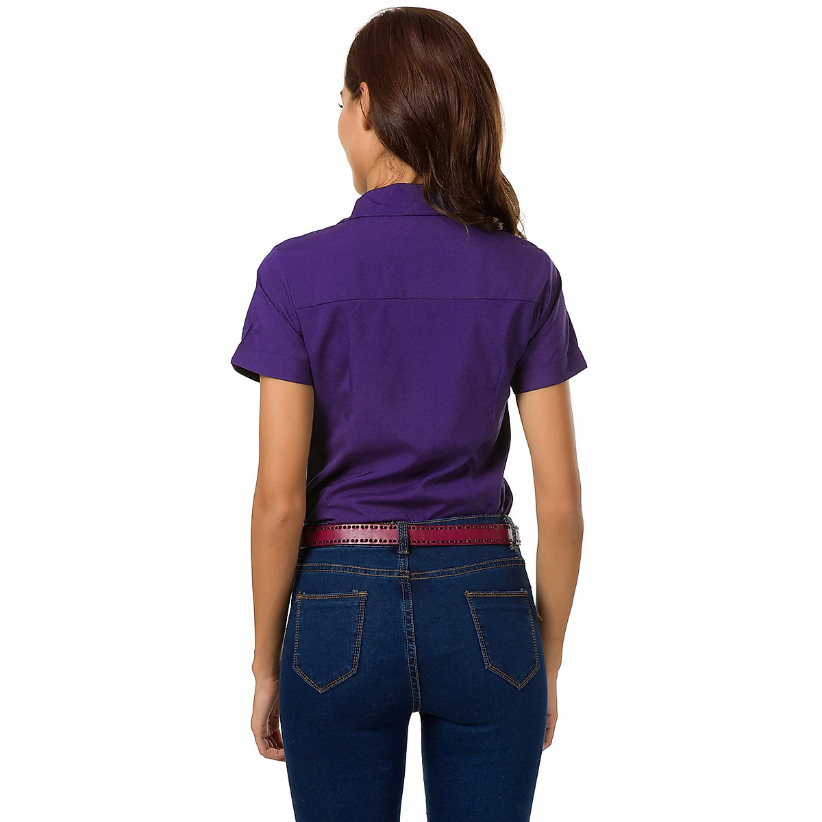 JMSHIHUA Womens Short Sleeve Button Down Shirts Official Collar Blouse Basic Work Casual Shirt Purple