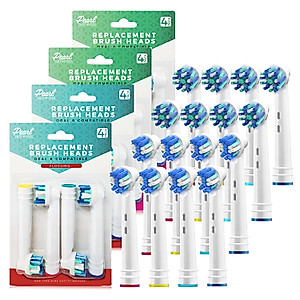Replacement Brush Heads Compatible with Oral B Braun Electric Toothbrush- 16 Pk of Generic Assorted Brushes for Oralb- 8 Cross & 8 Floss- Fits Oral-b Pro 1000, Vitality, Triumph, Kids + More!