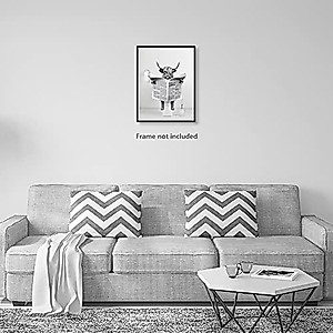 WOKEZ Funny Highland Cow Canvas Wall Art Print Painting Cute Black and White Cow Picture Animal Posters Rustic Farmhouse Style Wall Decor for Office Bathroom Restroom 12x16in Unframed