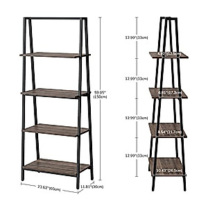 Novilla Bookshelf, 4-Tier Freestanding Storage Bookcase, Industrial Style Display Ladder Shelf for Living Room, Home Office, Bedroom, Kitchen, Walnut
