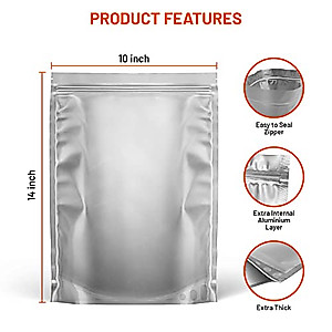 25pc- 1 Gallon Ziploc Mylar Bags with Red Labels - 12 Mil, 10"x 14", Reusable, & Airtight for Long Term Food Storage. Best bags for pantry organization and storage. Many uses around the home.