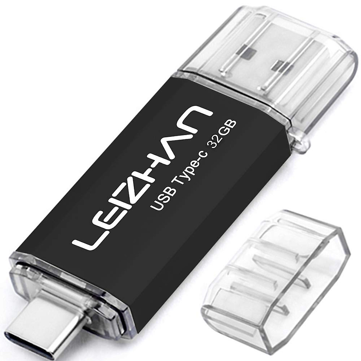 LEIZHAN USB C Flash Drive 32GB Type C Thumb Drive for Samsung Galaxy S10, S10e, S9, S8, S8 Plus, LG G5 G6, Google Pixel XL Data Storage Photo Stick USB 3.0 Type C Pendrive, Black