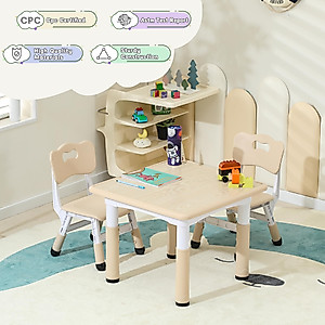 IFLETH Kids Table, Toddler Table and Chair Set, Height-Adjustable Kids Table and Chairs with 23.5''Lx23.5''W Graffiti Desktop, Table Chair for Ages 3-8, Child Table and Chair Set