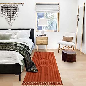 LEEVAN Washable Kitchen Rug 2'x4.3', Boho Hand-Woven Entryway Rug, Terracotta Rainbow Bedroom Rug with Tassels, Farmhouse Tufted Bathroom Rugs, Bohemian Rugs for Bedside/Laundry/Nursery