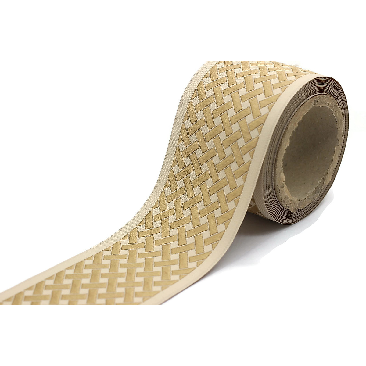 3.8 Yards Spool 2.7" Gold & Cream Knot Embroidered Drapery Trim Jacquard Ribbon for Your Drapes Curtains Drapery Banding Trim Tape V6 179