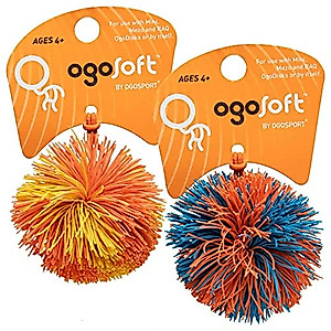 SCS Direct OgoSoft Rubber Band Ball, 2-Pack - Soft Stringy Pom Monkey Ball for Indoor & Outdoor Play - Stress Relief, Sensory & Fidget Toy - Assorted Colors - Ages 4+