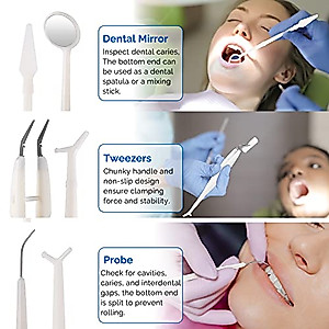 JMU 20 Pack Disposable Dental Examination Kit, 3Pcs Basic Instruments Set, Sterile Packaging, Dental Mirror Explorer Probe Plier, Oral Cleaning Hygiene Kit Dentist Tools