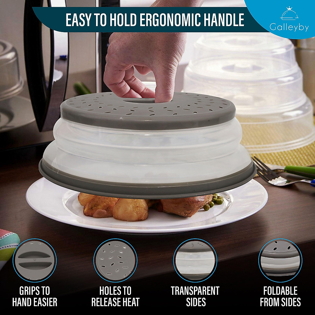 Galleyby Pack of 2 Microwave splatter Covers - Microwave Cover for Food -Space-Saving Design (10.5 Inch) BPA-Free Silicone,Plastic and Dishwasher Safe (Pack of 2)