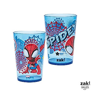 Zak Designs Marvel Spider-Man Nesting Tumbler Set for At Home, 14.5oz Non-BPA Plastic Cups, 4-Pack (Spidey and His Amazing Friends)