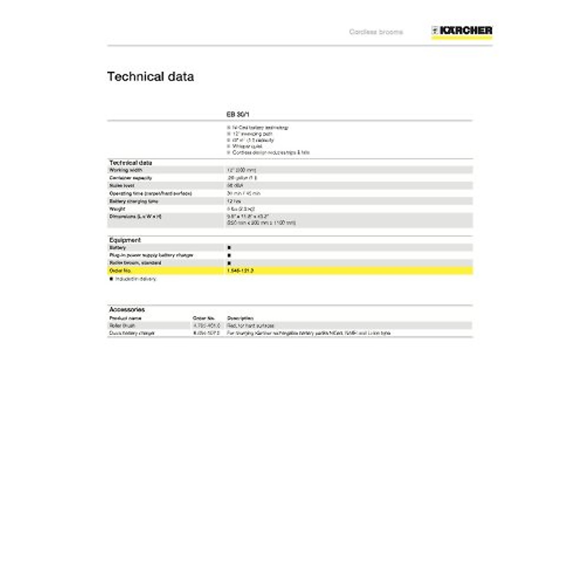 EB 30/1 12" Cordless Broom