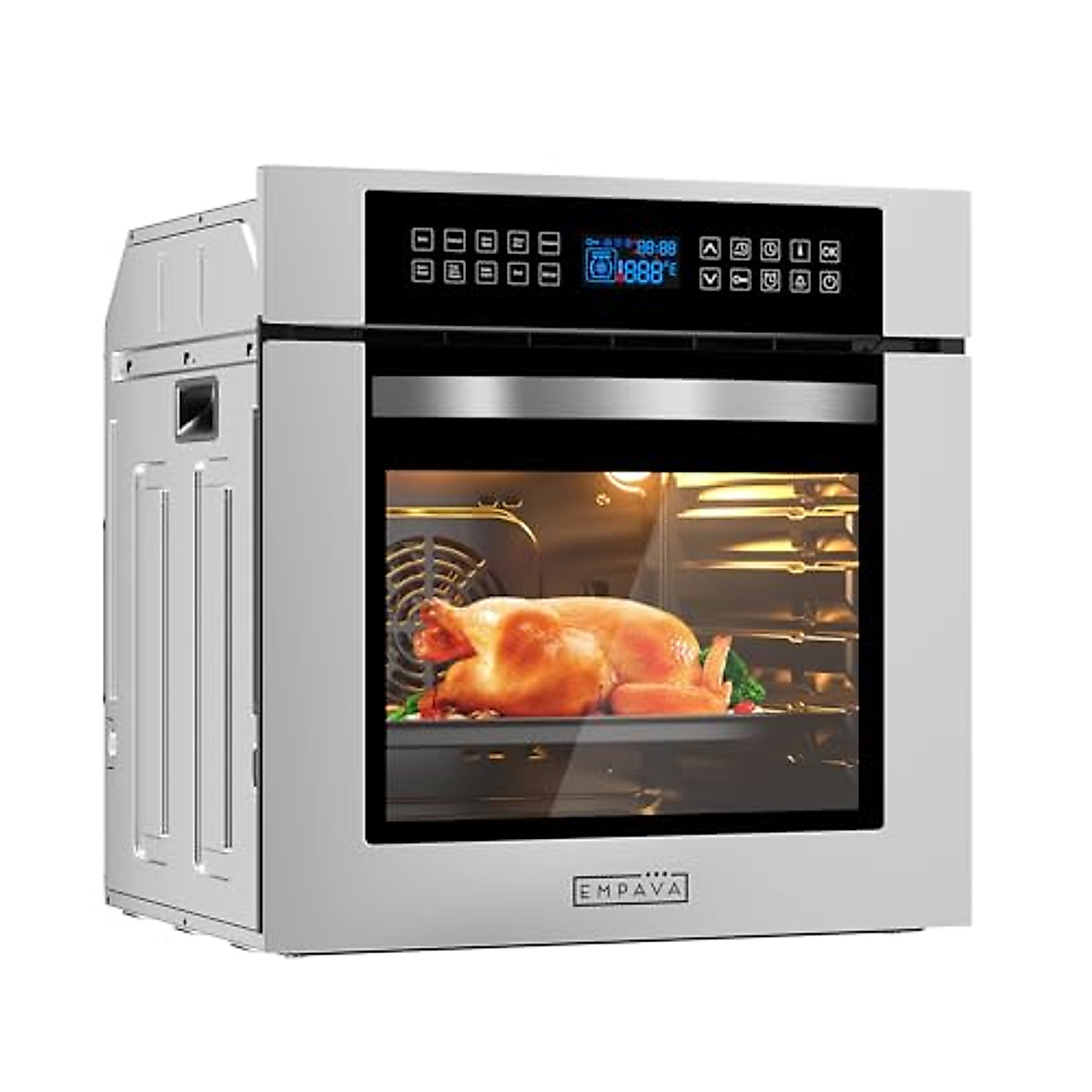 Empava 24 inch Electric Single 10 Cooking Funcitons, Stainless Steel Built-in Wall Convection Ovens with Screen Touch Control, 360° Rotisserie