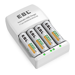 EBL AA Rechargeable Batteries 4 Pack, 2300mAh Ni-MH with Individual Cell Battery Charger - Rechargeable AA Batteries and 916 Charger Combo for Ni-MH/Ni-CD AA AAA Rechargeable Batteries