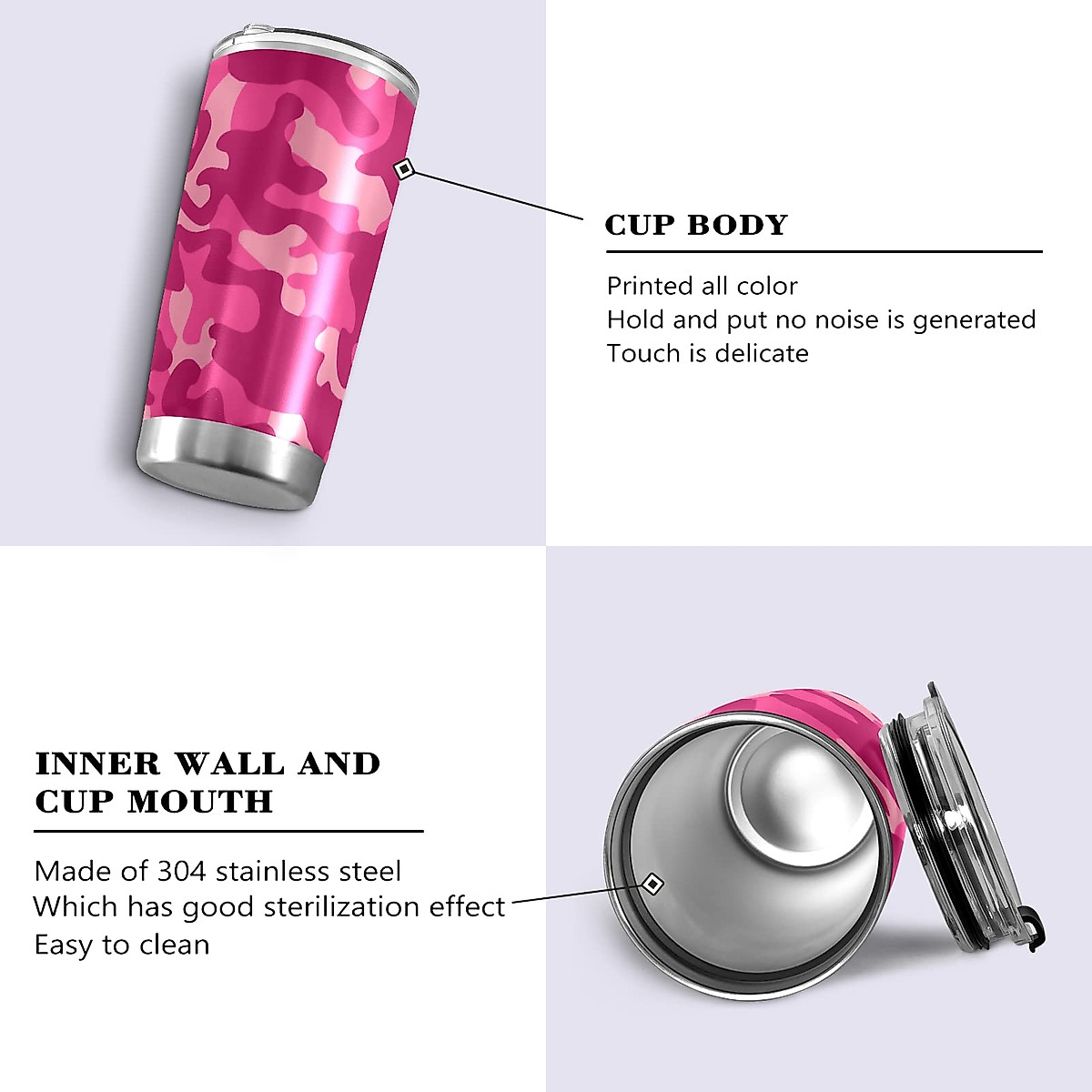 Yasala Tumbler Military Camo Vivid Pink Insulated Coffee Cup Beverage Container Travel Mug with Straw and Lid Double Wall Stainless Steel 20oz BPA-Free for Sport, Back to School