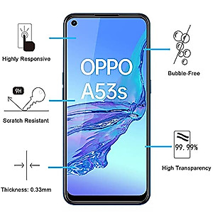 NEW'C Pack of 3, Glass Screen Protector for Oppo A53 / A53s, Tempered Glass Anti-Scratch, Anti-Fingerprints, Bubble-Free, 9H Hardness, 0.33mm Ultra Transparent, Ultra Resistant