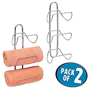 mDesign Modern Decorative Metal 3-Level Wall Mount Towel Rack Holder and Organizer for Storage of Bathroom Towels, Washcloths, Hand Towels - 2 Pack - Chrome