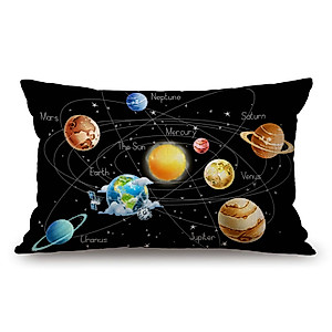 Throw Pillow Cover Solar System Planets Stars and Milky Way Galaxy Space Decorative Pillow Case Home Decor 20x12 Inches Pillowcase Jcp177