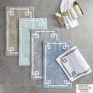 Madison Park Evan 100% Cotton Bathroom Rug Non Slip Backing-Luxrurious Tufted Plush Bath Mat Absorbent, Quick Dry, Spa Design Shower Room Décor, 24x72, Seafoam