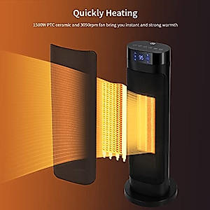 Uthfy Space Heater, 22" Portable Electric Heater with Remote, Thermostat, 12H Timer, Overheating & Tip-Over Protection, Osicllating Ceramic Tower Room Heater for Bedroom, Office, Bathroom, Indoor Use