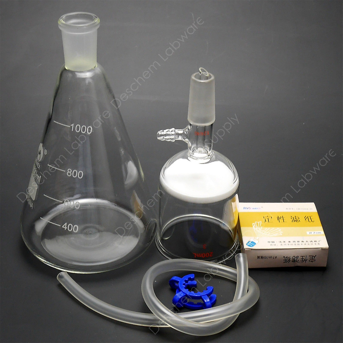 Deschem 1000ml,Suction Filtration Device,200ml Buchner Funnel,1L Erlenmeyer Flask,70mm Filter Paper