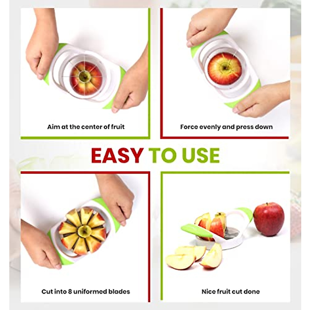 Utopia Kitchen - Apple Corer and Slicer- Fruit Cutter - Apple Divider - Wedger - Stainless Steel Slicer for Fruits - Vegetables- Ergonomic Handle- Easy Grip- 8 Sharp Blade & Slices (Green)