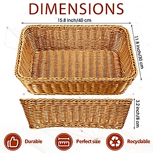 Eccliy 6 Pack Poly Wicker Bread Basket Imitation Rattan Woven Bread Baskets Woven Tabletop Food Fruit Vegetables Serving Basket for Restaurant Serving Display Home Outdoor Restaurant(15.7 Inch)