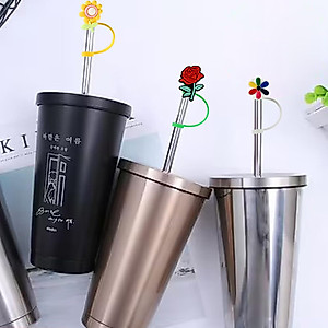 SAMOKA Silicone Straw Cover,10 PCS Straw Tip Cap Reusable Drinking Straw Toppers,Silicone Straw Plugs Reusable Flower Shape Straw Protector