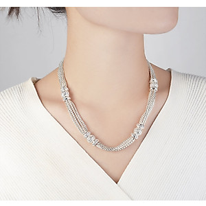 UNY JEWEL Style Trendy Elegant Vintage Unique David Fahsion style Lobster Claps Women Multi String Short Necklace (Silver)