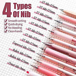 Four Candies 12Pack Pastel Gel Ink Pen Set, 11 Pack Black Ink Pens with 1Pack Highlighter for Writing, Retractable 0.5mm Fine Point Gel Pens, Cute Note Taking Pens for School Office (Pink)