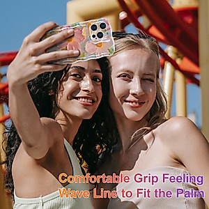 EYZUTAK Case for iPhone 14 Pro Max, Colorful Retro Oil Painting Printed Flower Laser Glossy Pattern Cute Curly Wave Edge Exquisite Stylish Durable TPU Protective Phone Cover for Girls Women-Green