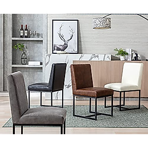 Lei Yu Shunzhi Upholstered Dining Chairs Set of 4 with Black Metal Frame Leg, PU Leather Mid Century Modern Side Chairs Armless Pu Leather Black & Black Leg 4PCS - Pu Leather