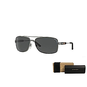 BURBERRY BE3074 100387 63M Gunmetal/Grey Rectangle Sunglasses For Men+ BUNDLE with Designer iWear Complimentary Care Kit