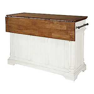 OSP Home Furnishings Cocina Kitchen Island with Wood Top, Drop Leaf and Decorative Steel Hardware, White and Brown