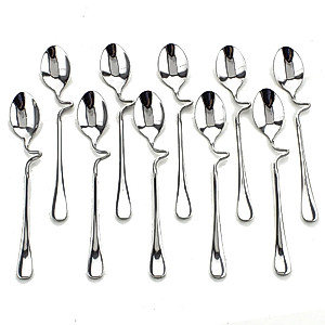 10PCS Stainless Steel Honey Milk Coffee Mixing Spoons Teaspoon with Curved Handle - 7 Inch Long