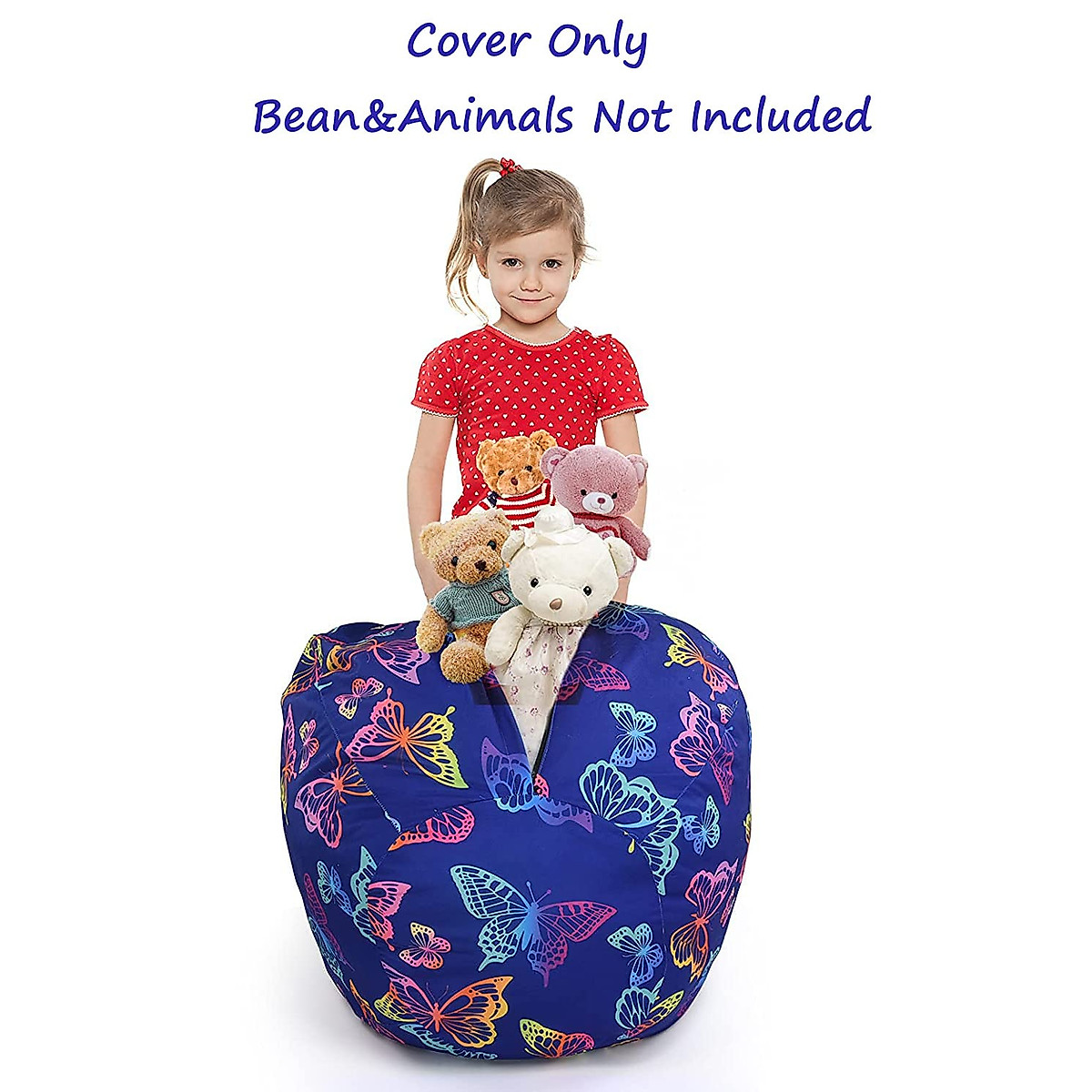KABOER Bean Bag Cover for Kids,200L Stuffed Animal Storage Bean Bag Chair Cover |Stuffable Zipper Beanbag for Organizing Children Soft Plush Toys (32x29inch)