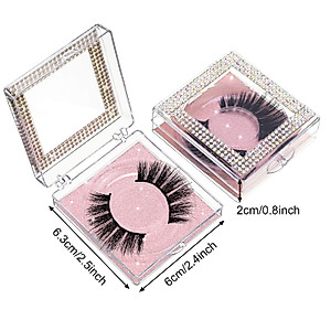 12 Pieces 3D False Eyelashes Packaging Boxes Rhinestones Square Lash Case Empty Eyelash Storage Boxes with Glitter Paper and Clear Tray for Women Girls Eyelash Care (Rose Gold)