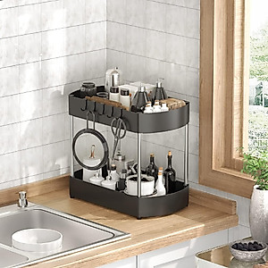 SKYSEN 2 Pack Under sink organizer, under kitchen/bathroom sink organizers and storage, under cabinet storage, Upgrade strengthening structures- Anti rust- 10 Hooks included- Black(uso-2)