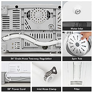 COSTWAY Portable Washing Machine, Twin Tub 22Lbs Capacity, Compact Washer(13.2Lbs) and Spinner(8.8Lbs) with Control Knobs, Built-in Drain Pump, Semi-Automatic Laundry washer for Apartment, RV (Grey)