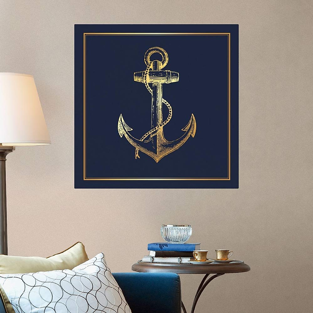 GREATBIGCANVAS Navy Gold Anchor Unframed Poster Print