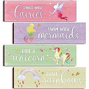Yulejo Unicorn Rainbow Girls Room Wall Decor Unicorn Rainbow Motivational, Inspirational Wall Art Room, Bedroom Decor for Girls Kids Bedroom Nursery Decorations ()